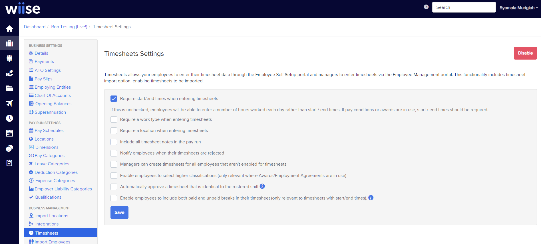 Set up Wiise Payroll for Timesheets in Wiise